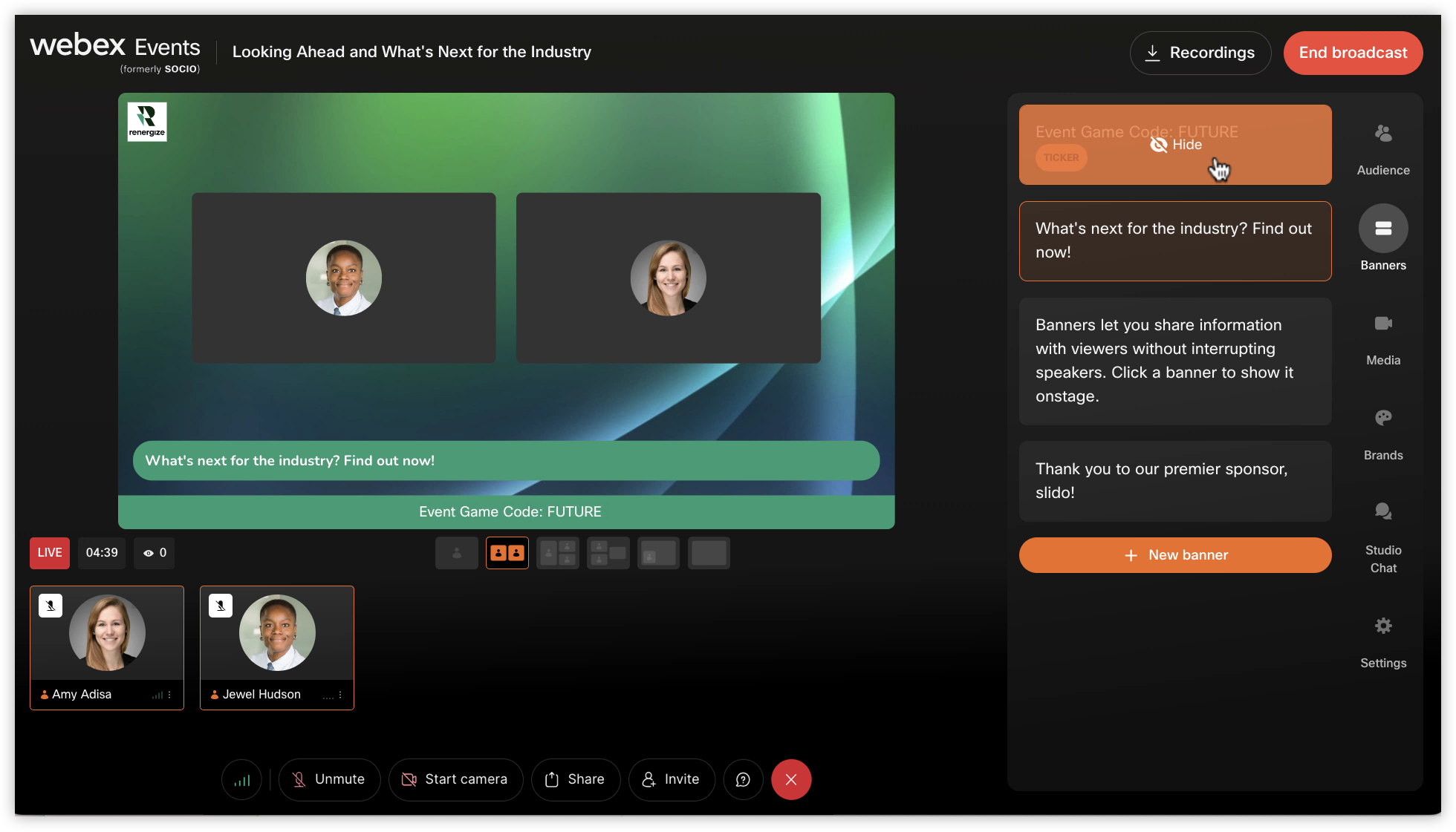 On-screen customization for events | Webex Events (formerly Socio)